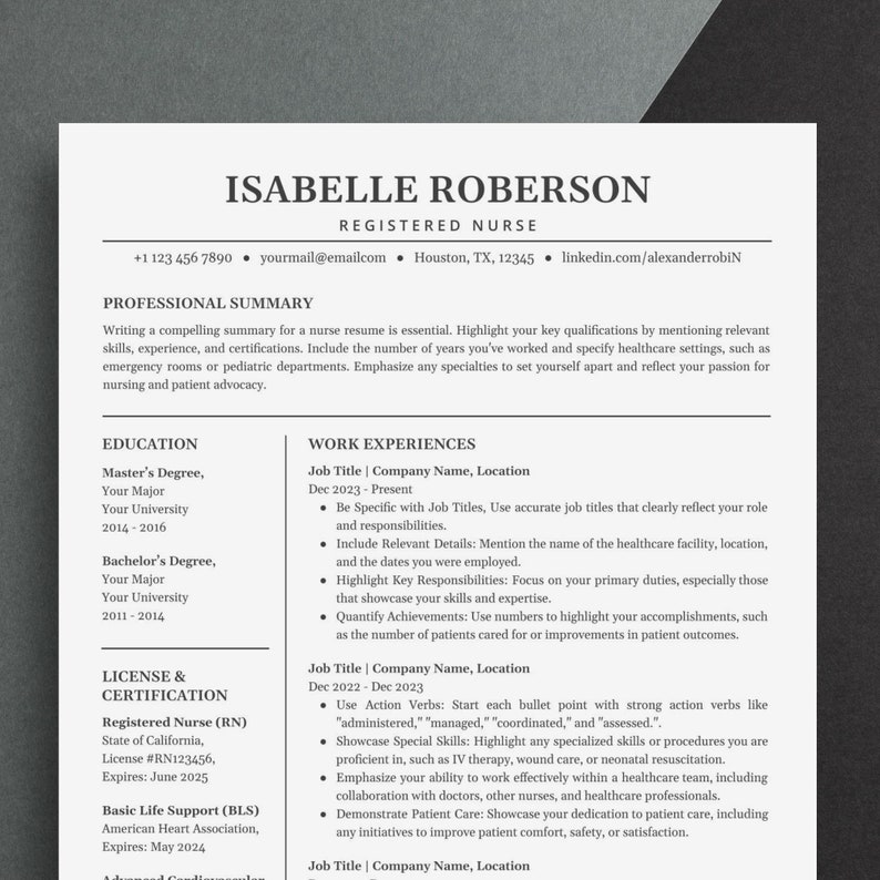 Nurse Resume Template Google Docs, Nursing Word Resume, Nurse CV ...