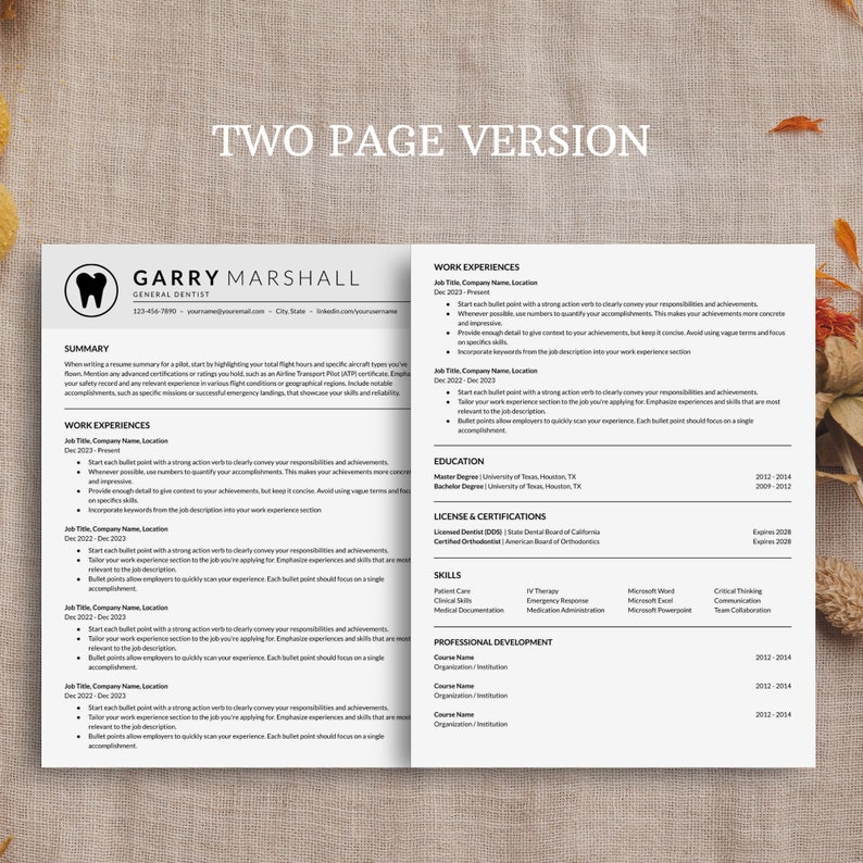 Dental Resume Template Google Docs and Microsoft Word, Dental Assistant ...
