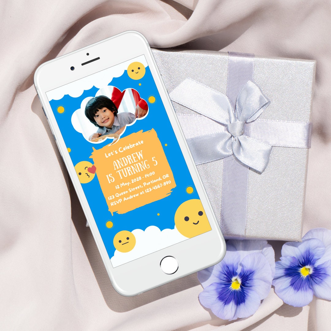 Editable Emoji Digital Birthday Invitation Template, Paperless ...