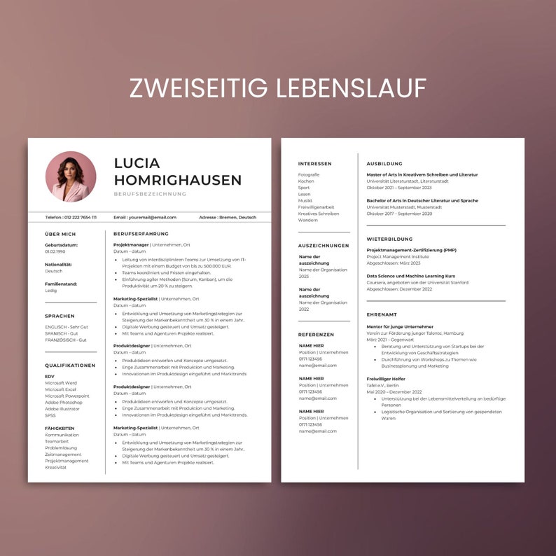 Lebenslauf Vorlage, Bewerbungsvorlage Deutsch, Professionelle ...