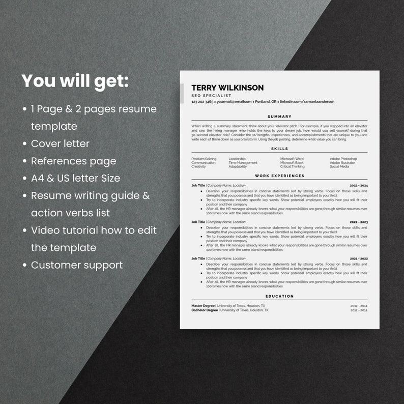 ATS Friendly Resume Template | Cover Letter & References Template | ATS ...