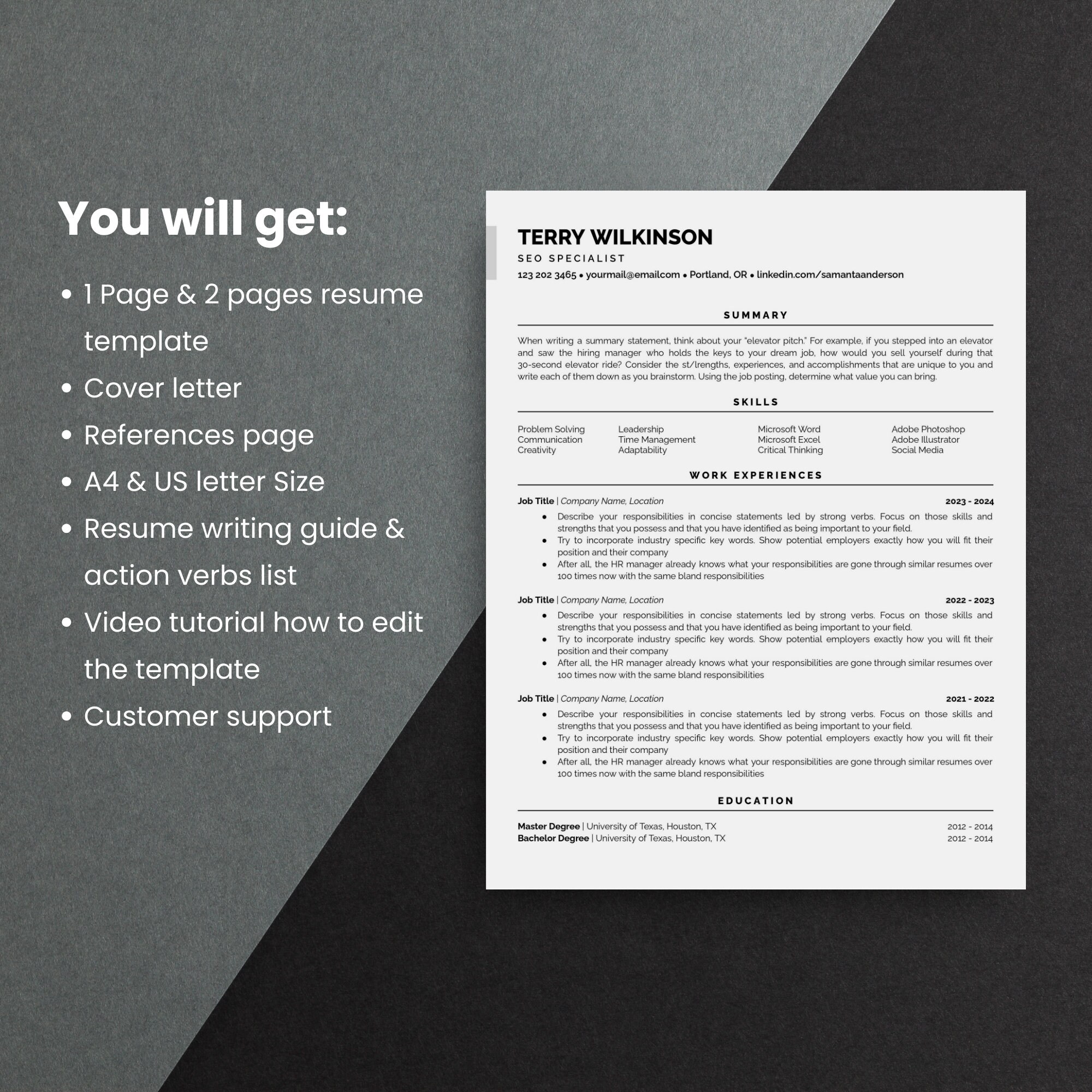 ATS Friendly Resume Template | Cover Letter & References Template | ATS ...