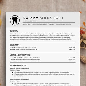 Dental Resume Template Google Docs and Microsoft Word, Dental Assistant ...