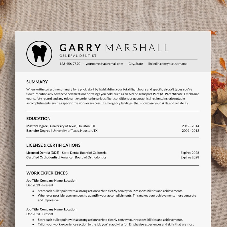 Dental Resume Template Google Docs and Microsoft Word, Dental Assistant ...