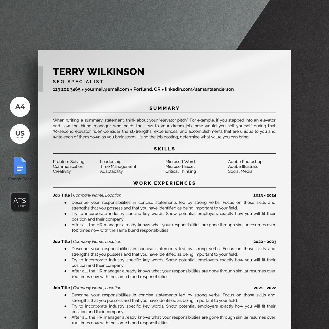 ATS Friendly Resume Template Cover Letter & References Template ATS ...