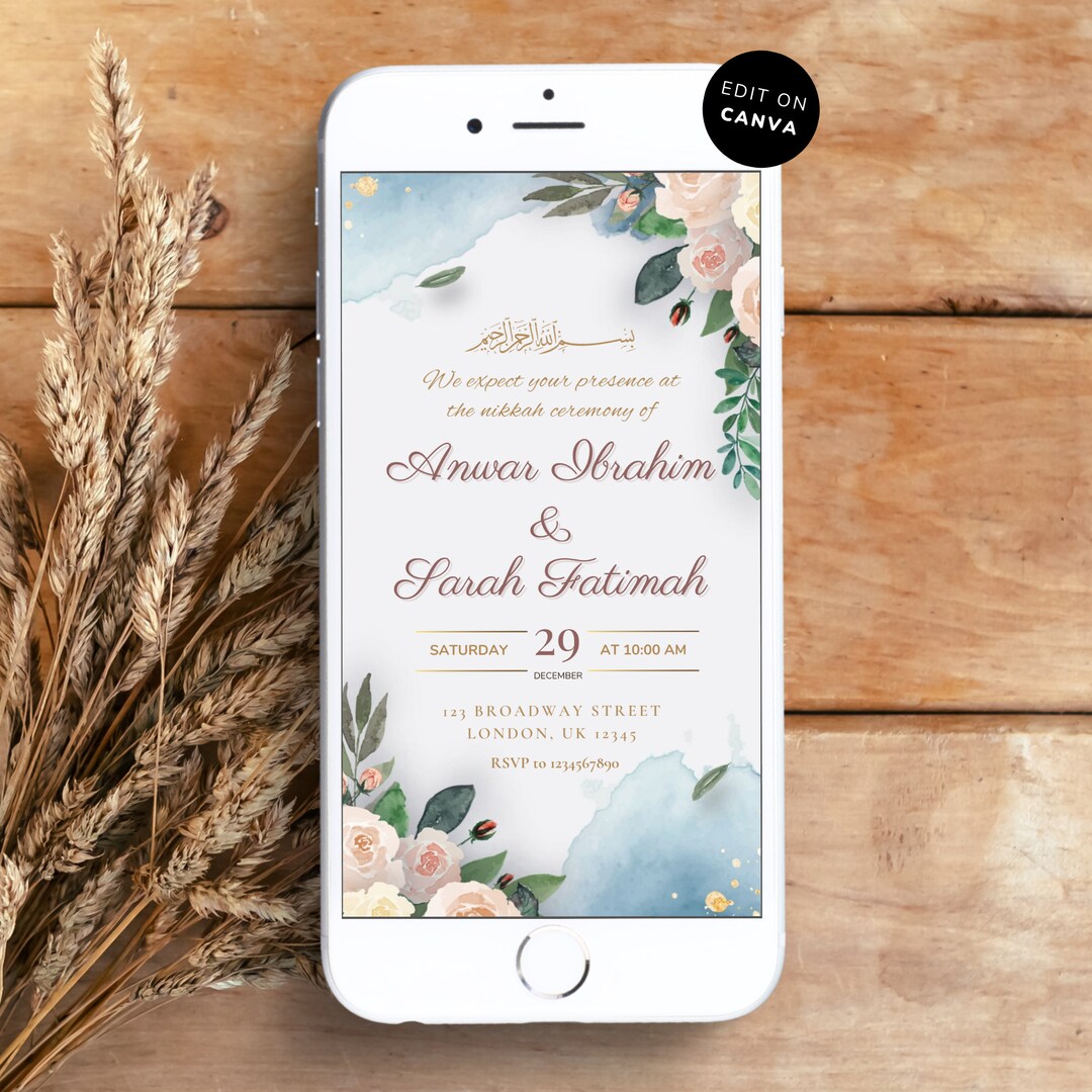 Editable Electronic Paperless Islamic Wedding Invitation, Digital ...