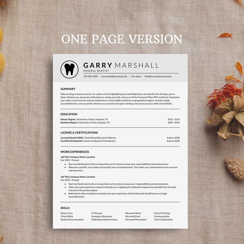 Dental Resume Template Google Docs and Microsoft Word, Dental Assistant ...