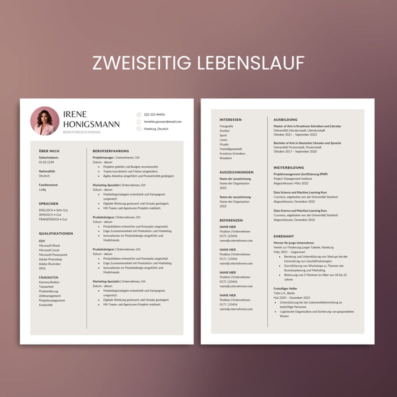 Lebenslauf Vorlage, Professionelle Bewerbungsvorlage Deutsch ...