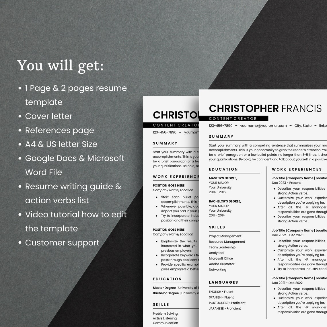 ATS Friendly Resume Template Google Docs and Word | Cover Letter ...