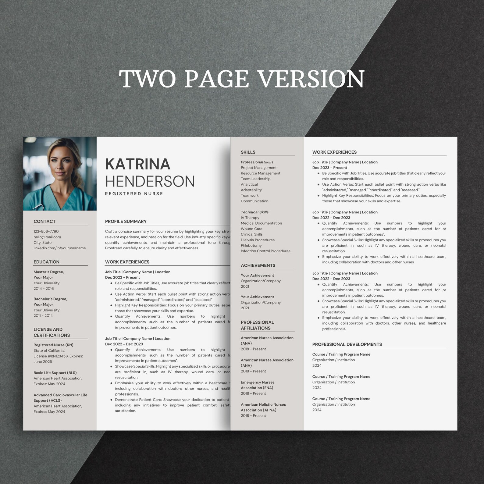 Nurse Resume Template Google Docs, Nursing Word Resume, Registered ...