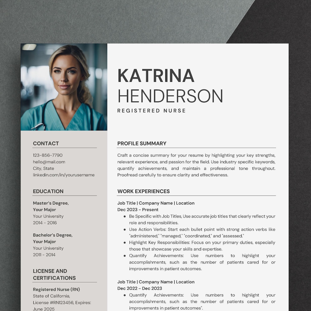 Nurse Resume Template Google Docs, Nursing Word Resume, Registered ...