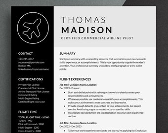 Pilot Resume Template Google Docs, Pilot Word Resume, Professional ...