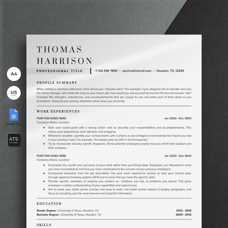 ATS Friendly Resume Template Google Docs | Cover Letter & References ...