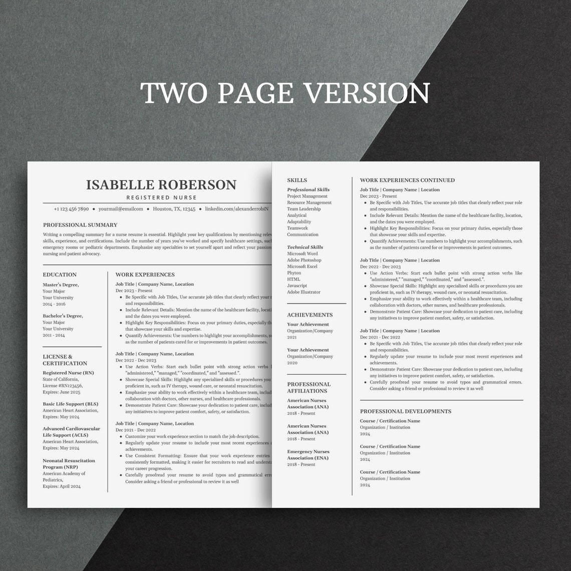 Nurse Resume Template Google Docs, Nursing Word Resume, Nurse CV ...