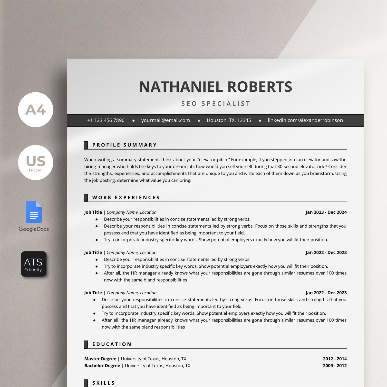 ATS Friendly Resume Template | Cover Letter & References Template ...