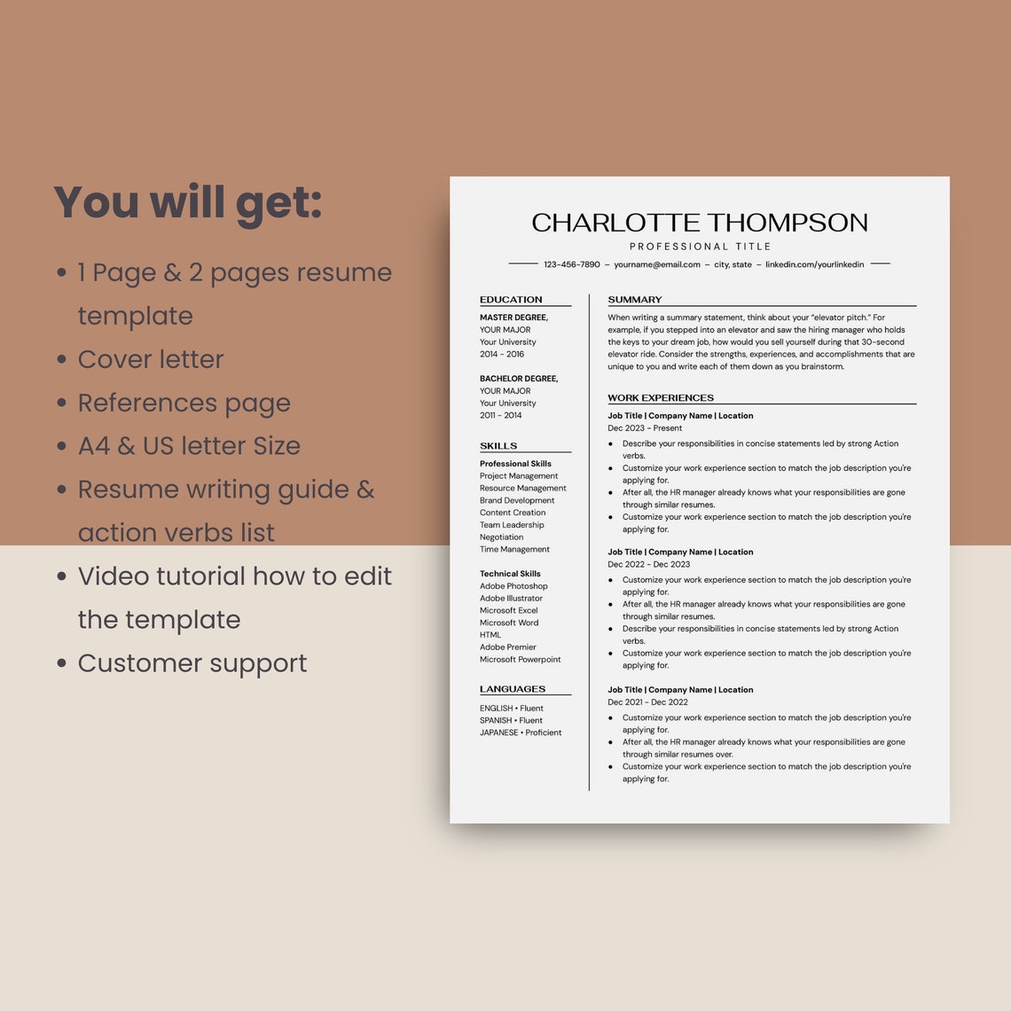 Resume Template 2 Columns | Cover Letter & References Template | Resume ...
