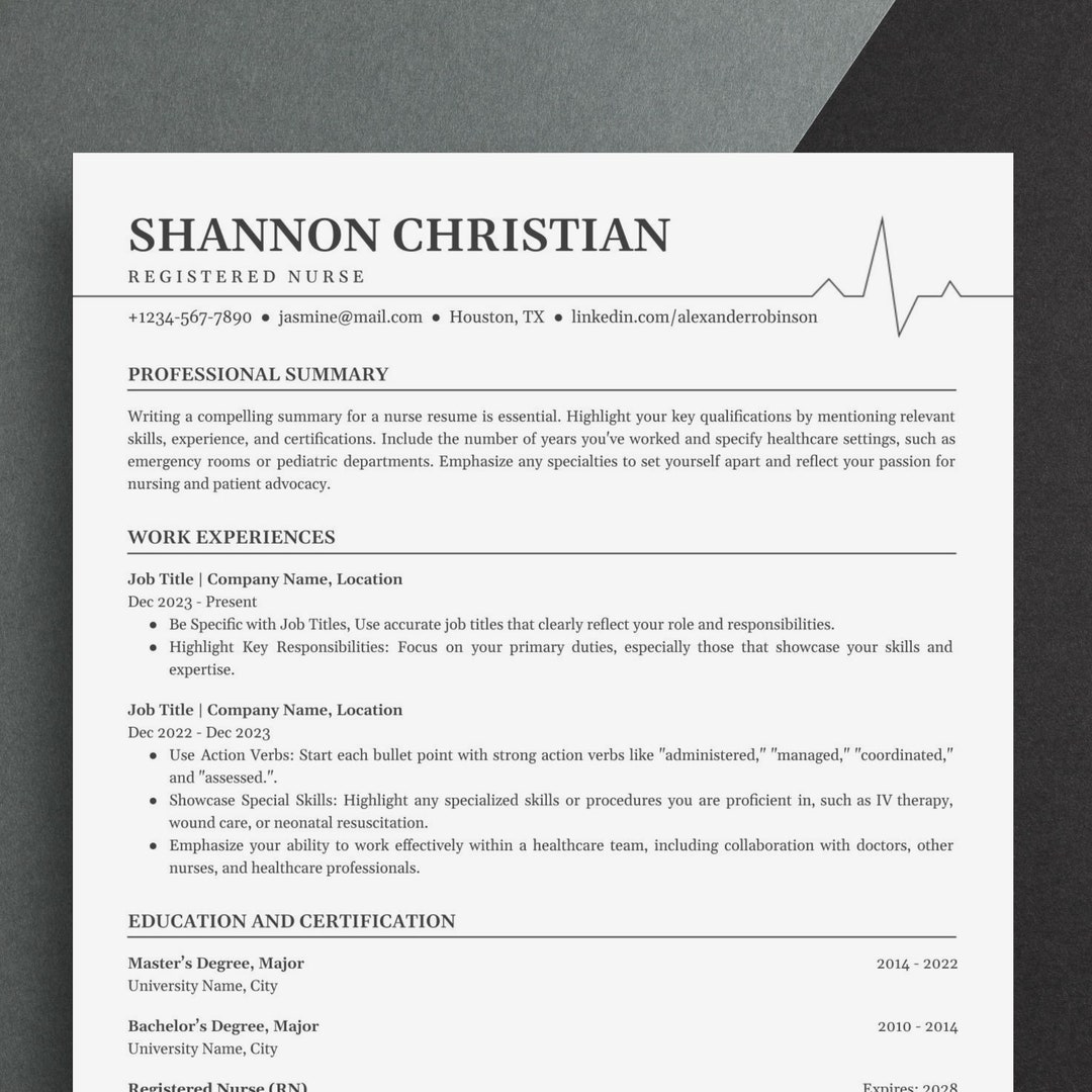 ATS Friendly Nurse Resume Template Google Docs, Nursing Word Resume ...