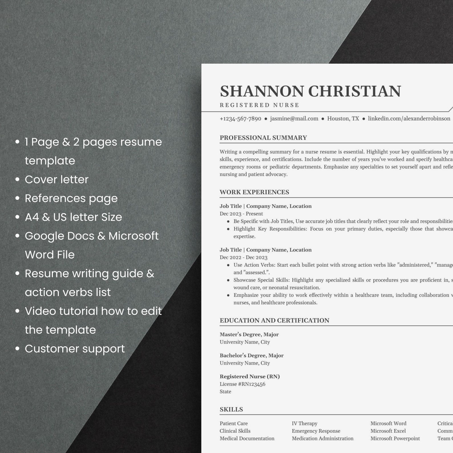 ATS Friendly Nurse Resume Template Google Docs, Nursing Word Resume ...