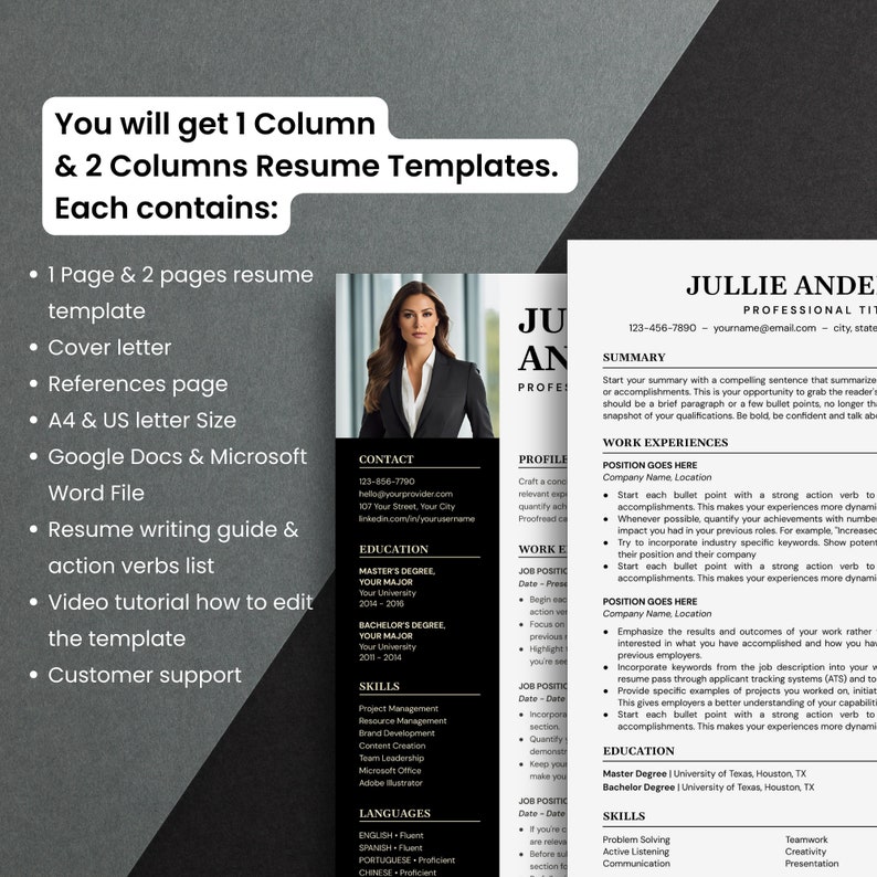 ATS Friendly Resume Template for Google Docs and Word Cover Letter ...