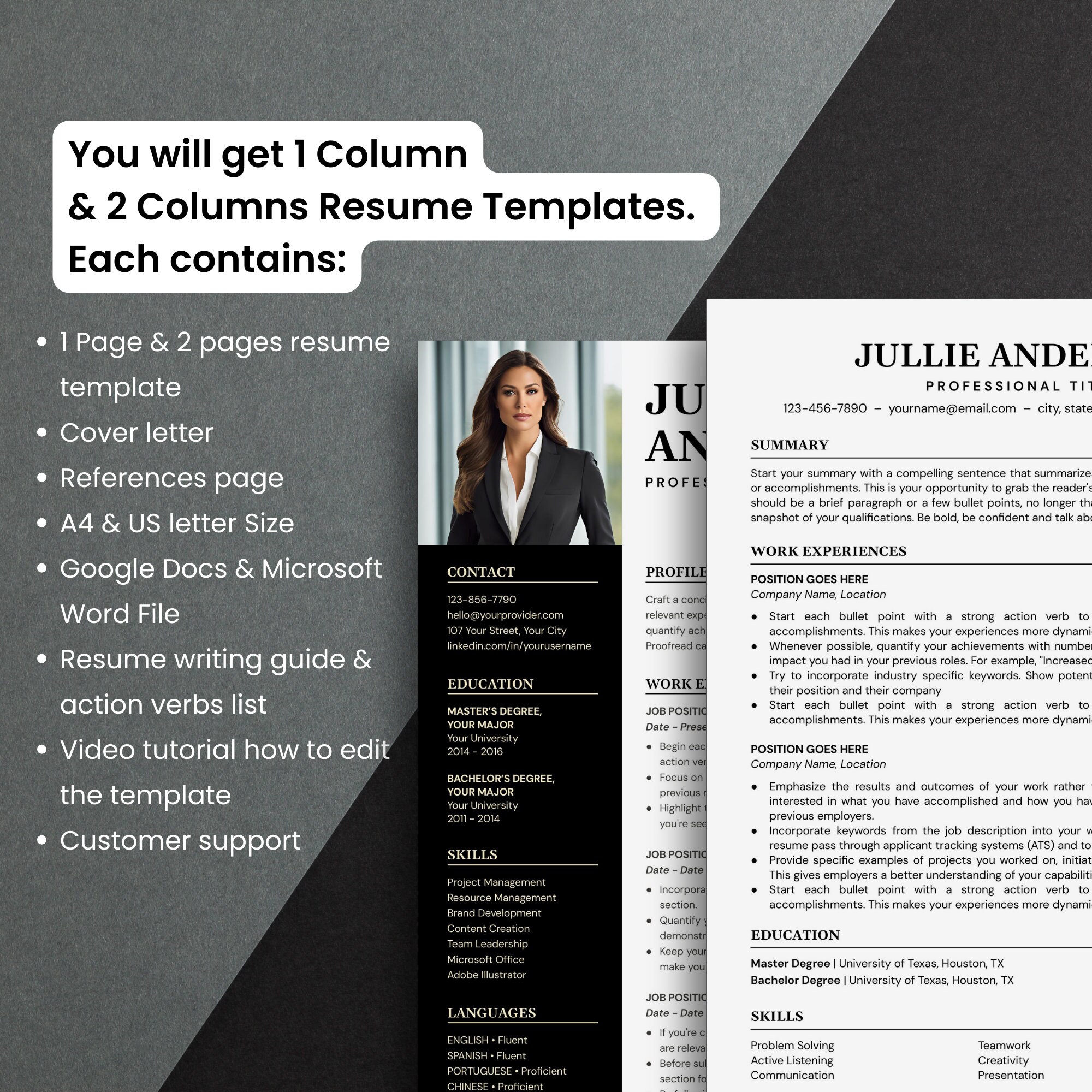 ATS Friendly Resume Template for Google Docs and Word Cover Letter ...