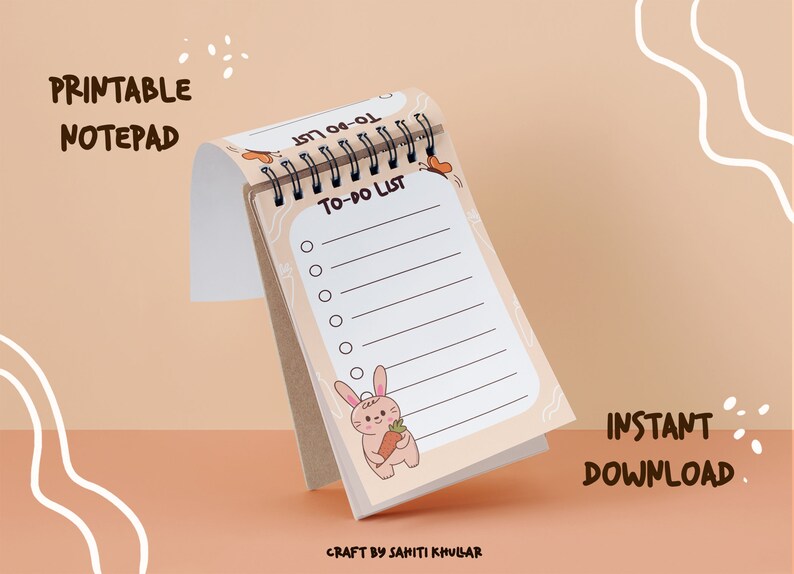 Printable Notepad, Cute Bunny, Kawaii Stationary, Kawaii Notepad, Cute ...