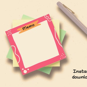 Printable Memo Sheets, Digital Download, Kawaii Stationary, Kawaii Memo ...
