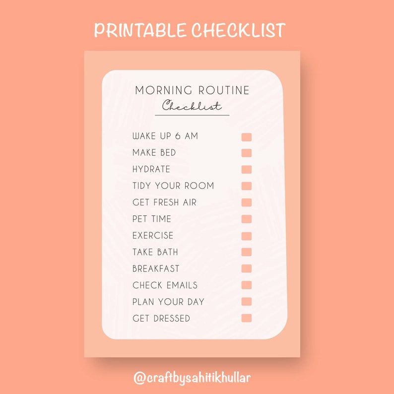 Printable Morning Routine Checklist Fillable Morning Checklist