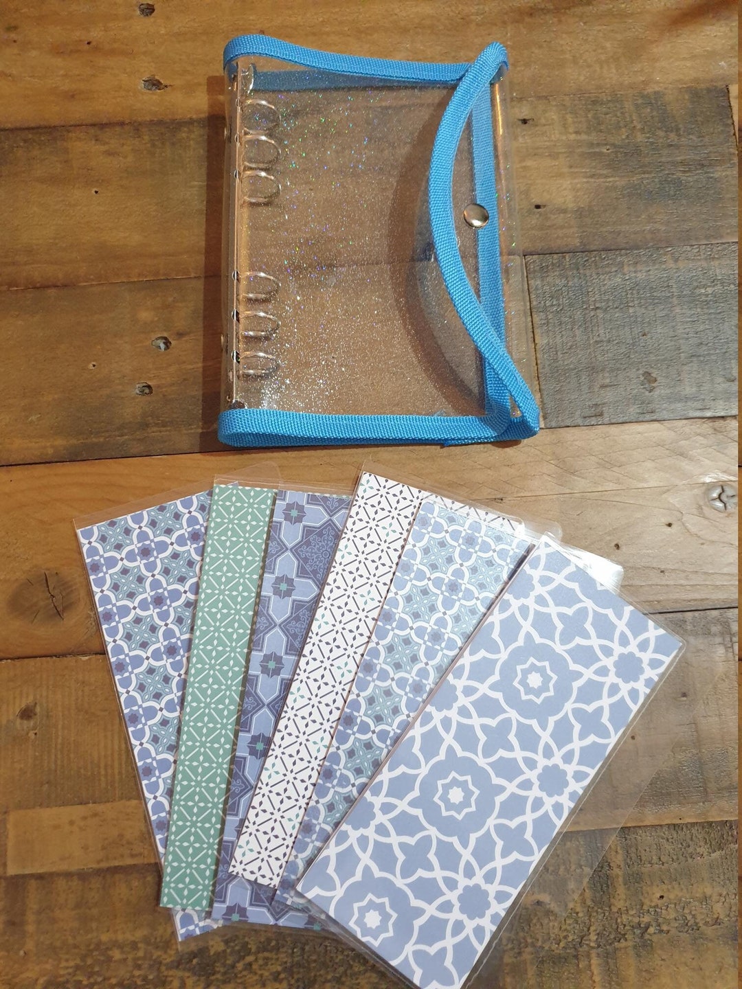 A6 Kit, Blue Edging Clip Budget Binder With 6 Blue Patterned Laminated ...