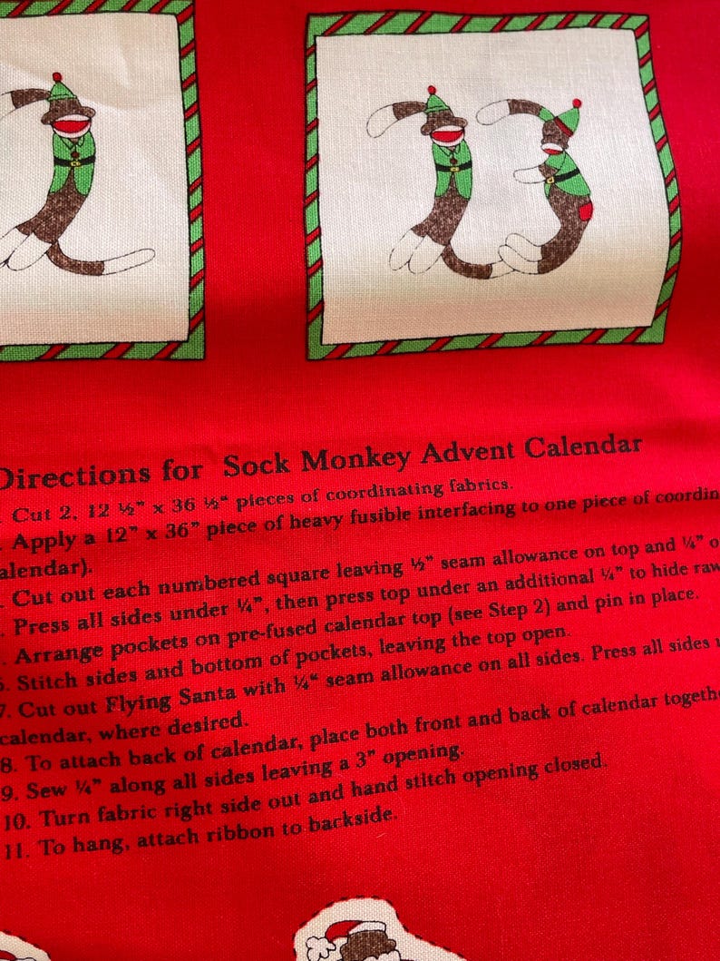 Sock Monkey Advent Calendar Panel - Etsy