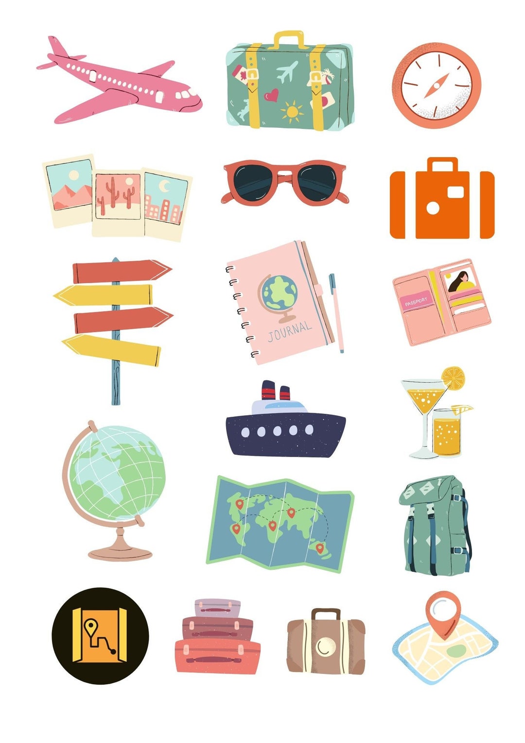 Travel Digital Stickers (pre-cropped), Travel Digital Stickers for ...