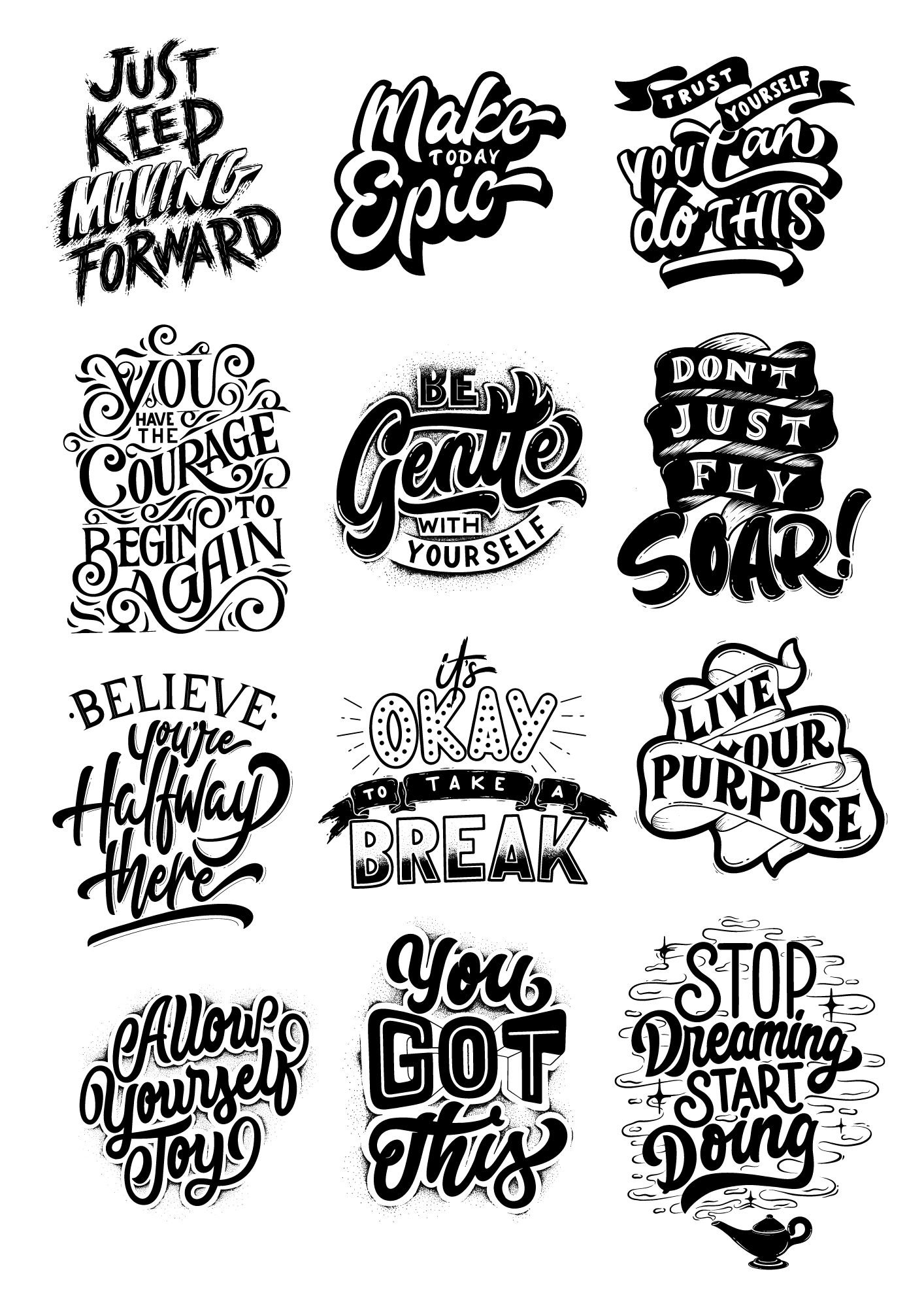 Motivational Quotes, Digital Stickers pre-cropped, Motivational Quotes ...