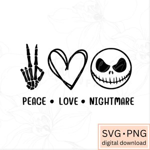 Peace Love Nightmare SVG, Peace Love Halloween Svg, Funny Nightmare Svg ...