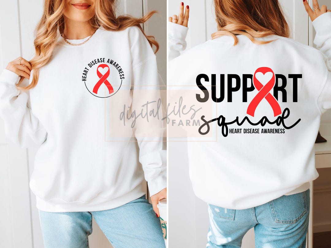 Heart Disease Awareness Svg, Support Squad Svg, Ribbon Heart Svg ...