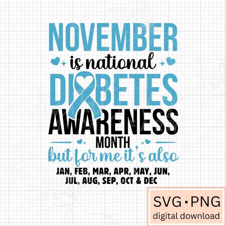 Diabetes Awareness Ribbon SVG PNG: Digital Download for Crafts - Etsy