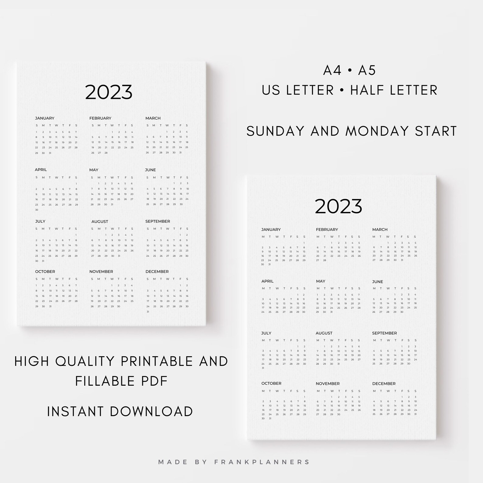 2023 Calendar Printable Minimalist Calender 2023 Calendar - Etsy