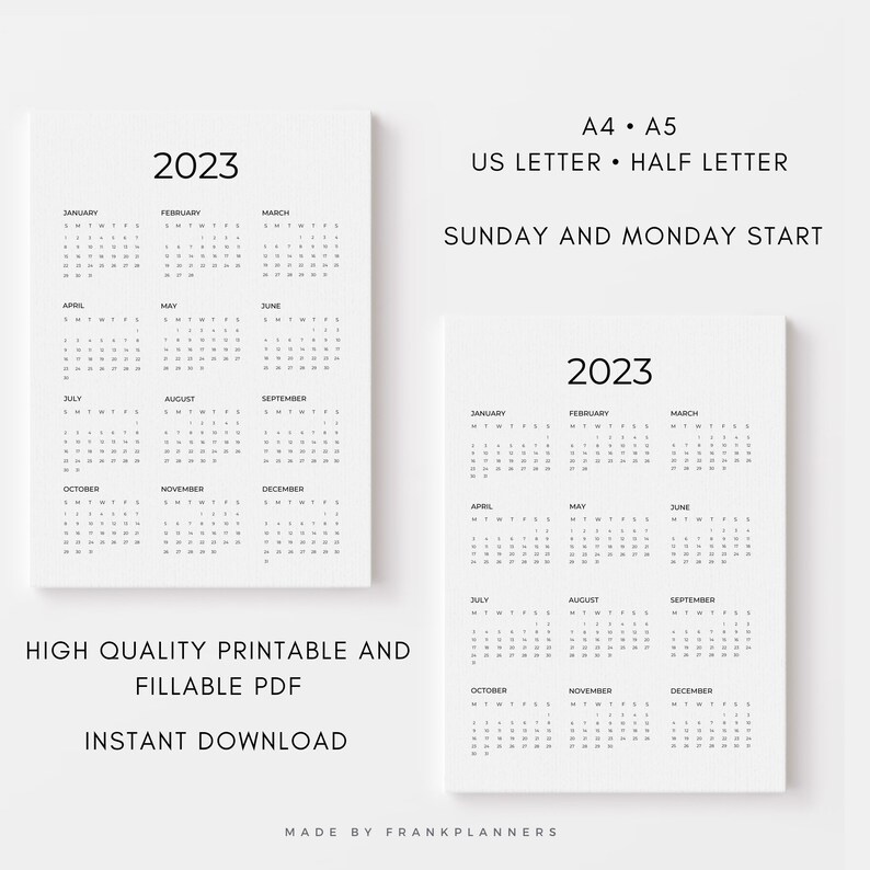 2023 Calendar Printable Minimalist Calender 2023 Calendar - Etsy