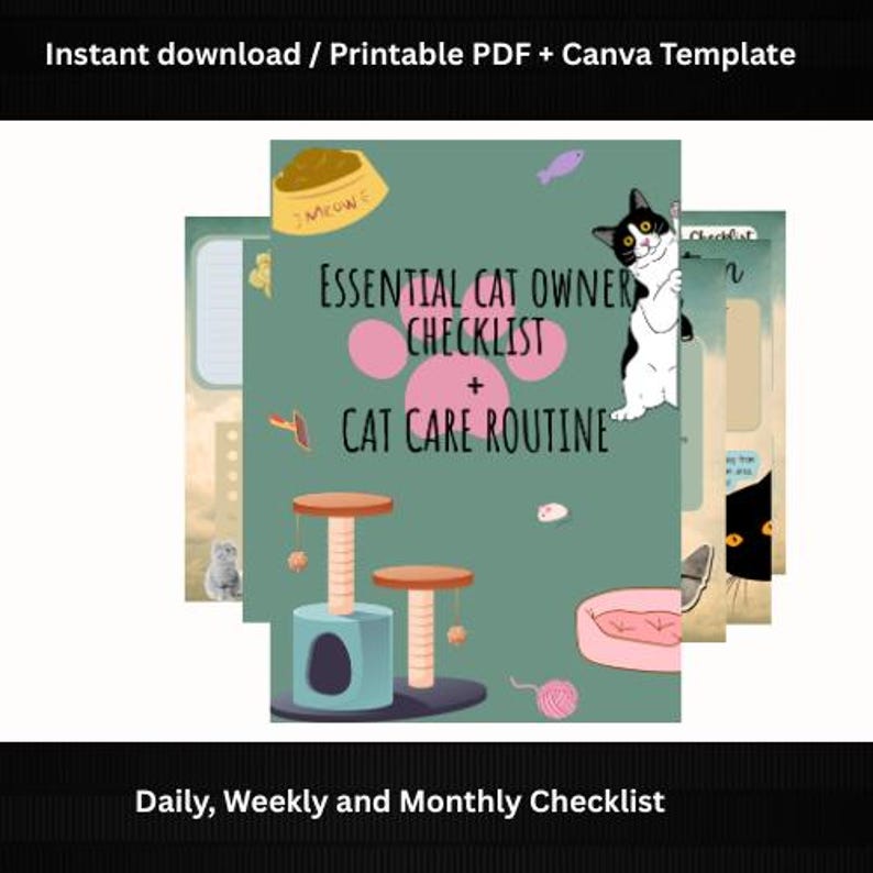 Essential Cat Owner Checklist / Cat Care Routine / Green Vintage ...