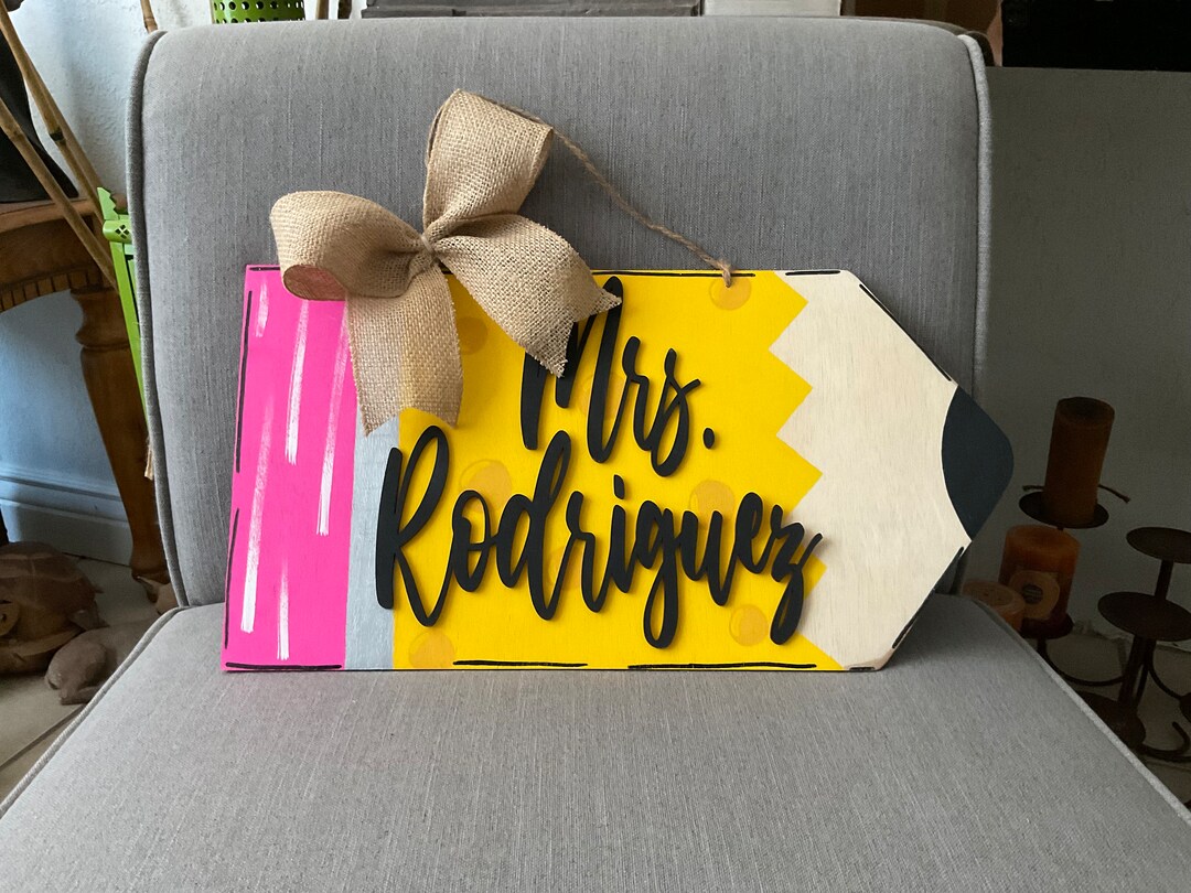 Teacher Door Hanger, Pencil Door Hanger, Personalized Teacher Door ...