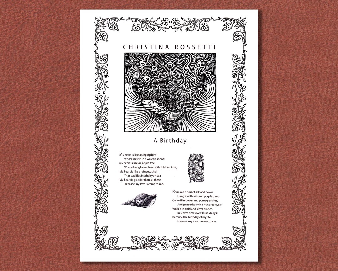 Birthday Love Poem Art Print: 'A Birthday' by Christina Rossetti, 1857 ...