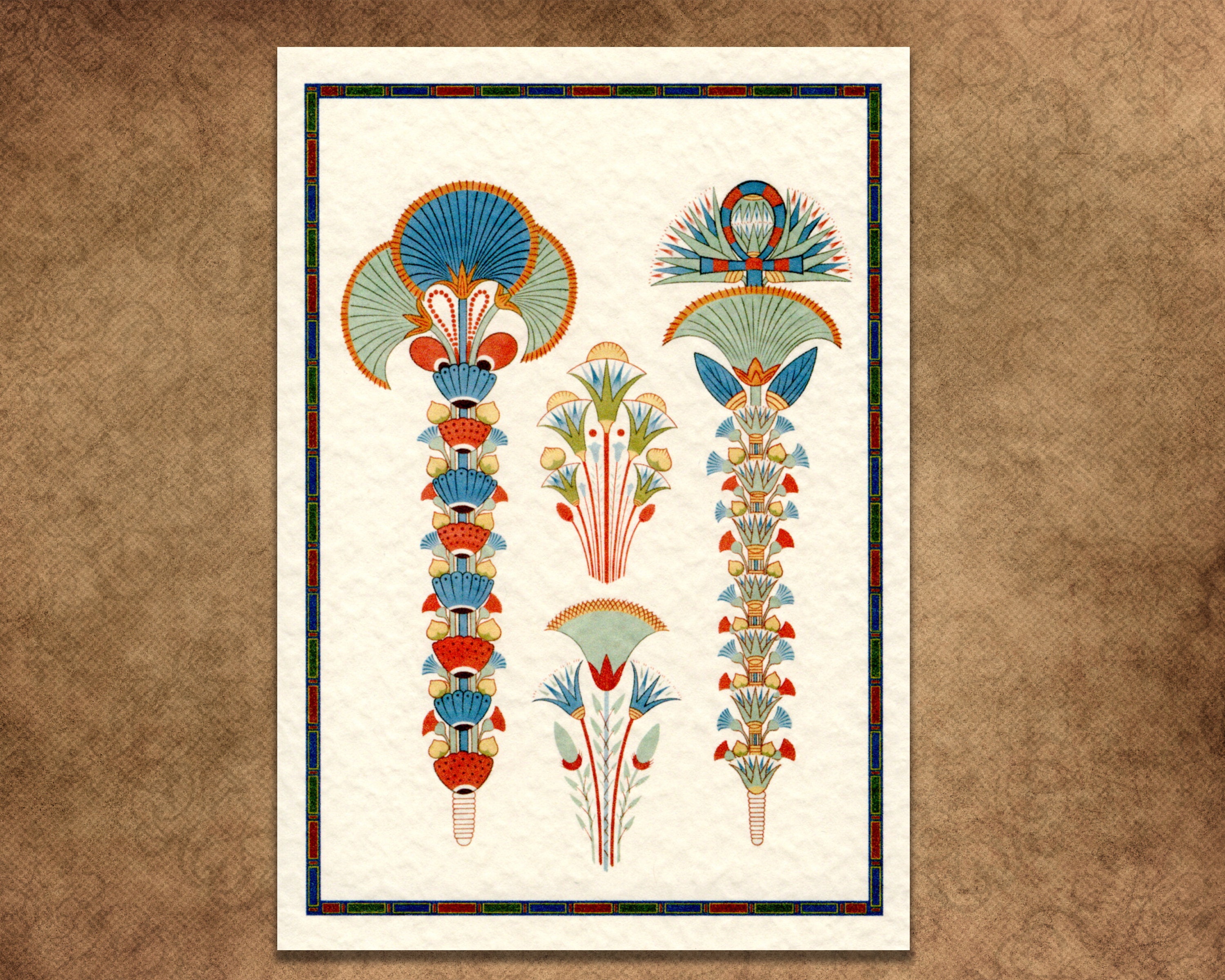 Egypt Art: Sacred Symbols of Egypt. Ritual Flowers & Columns. Trio of ...