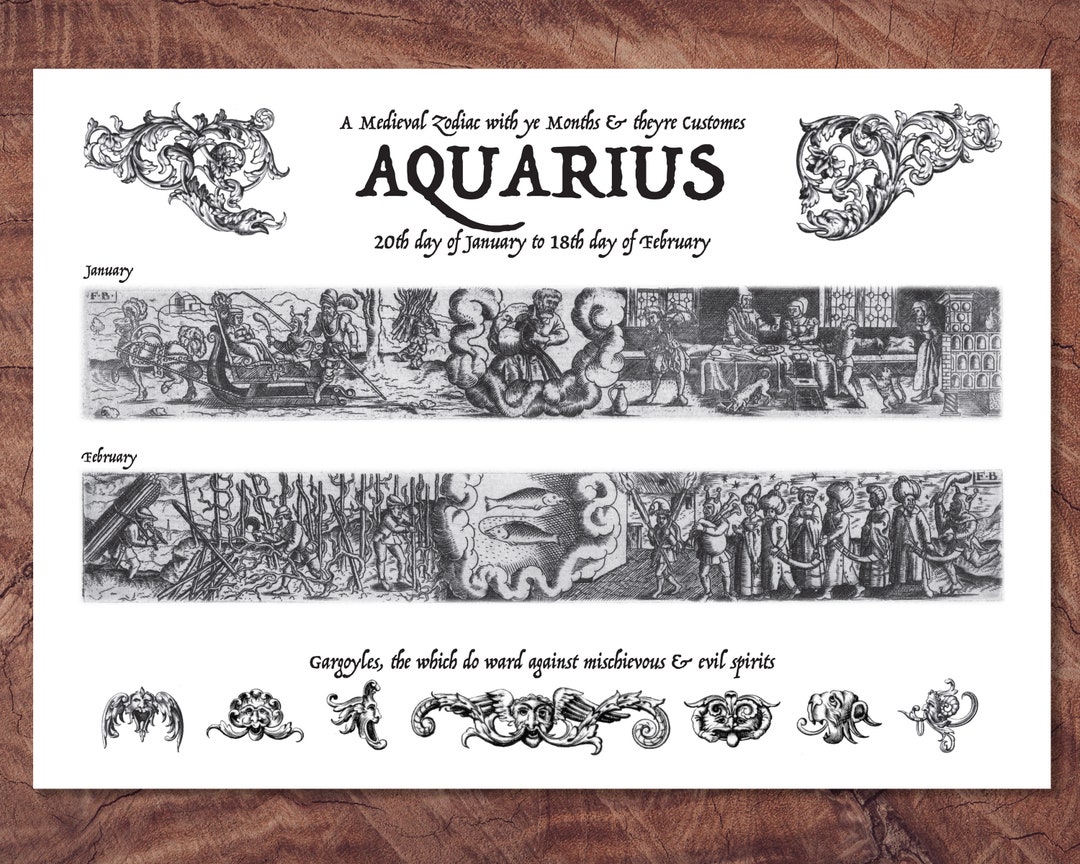 Star Sign Print Aquarius. From a Medieval Zodiac of 1559 by Franz Brun ...