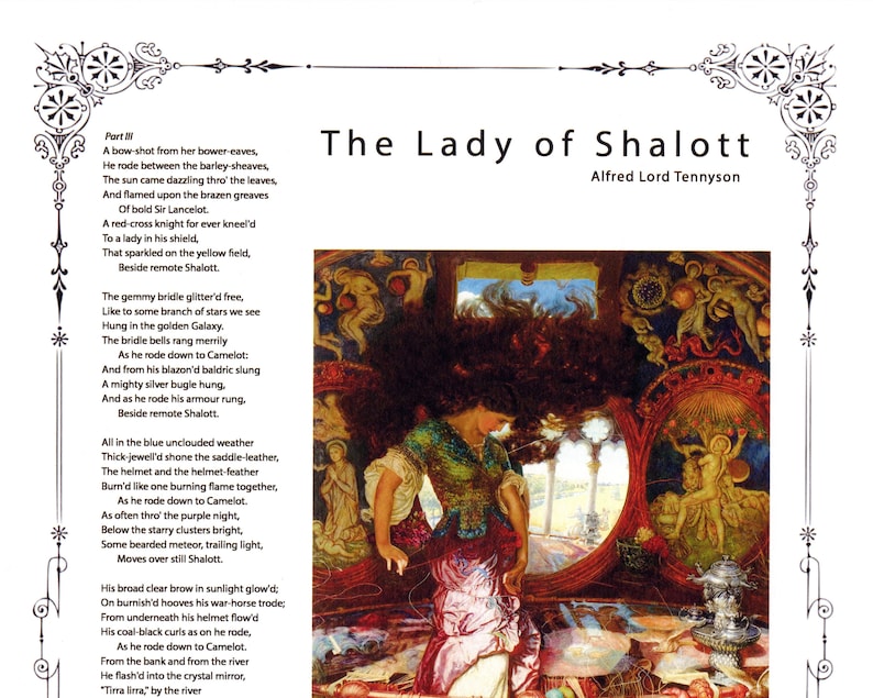 The Lady of Shalott. Poetry Print. the Complete Poem in Two Prints. Pre ...