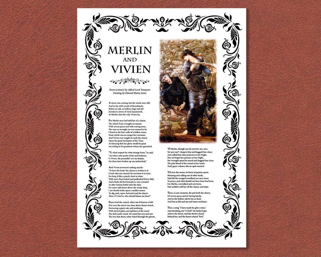 Poetry Print 'merlin and Vivien.' Poem (extracts) by Tennyson, Painting ...