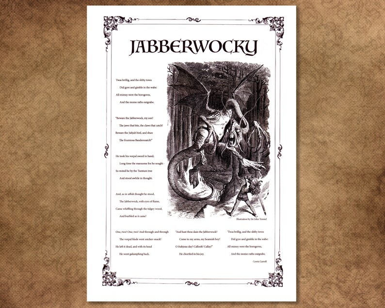 Poetry Print: 'jabberwocky' by Lewis Carroll From - Etsy