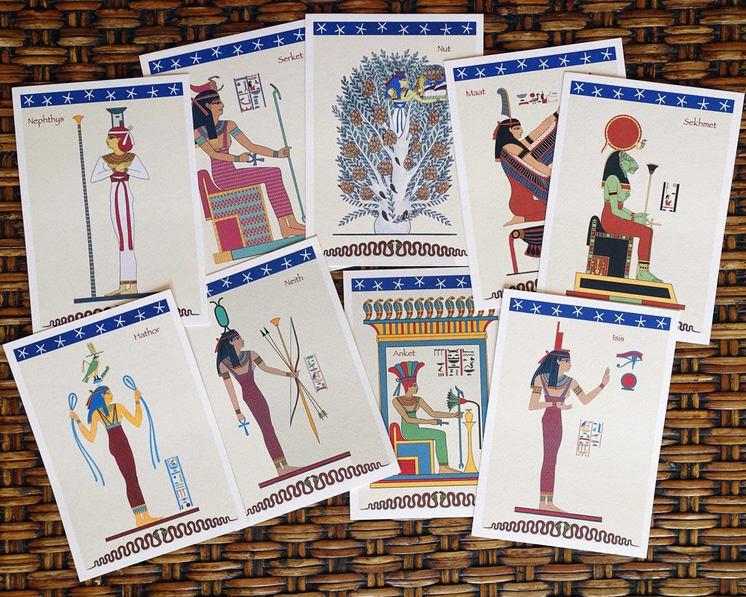 9 Goddesses of Egypt. Postcard-size Prints on Textured Card. Repros of ...
