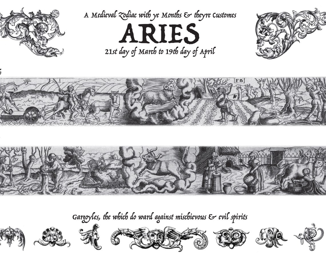 Medieval Zodiac of 1559 by Franz Brun. Star Sign Print Aries. Showing ...