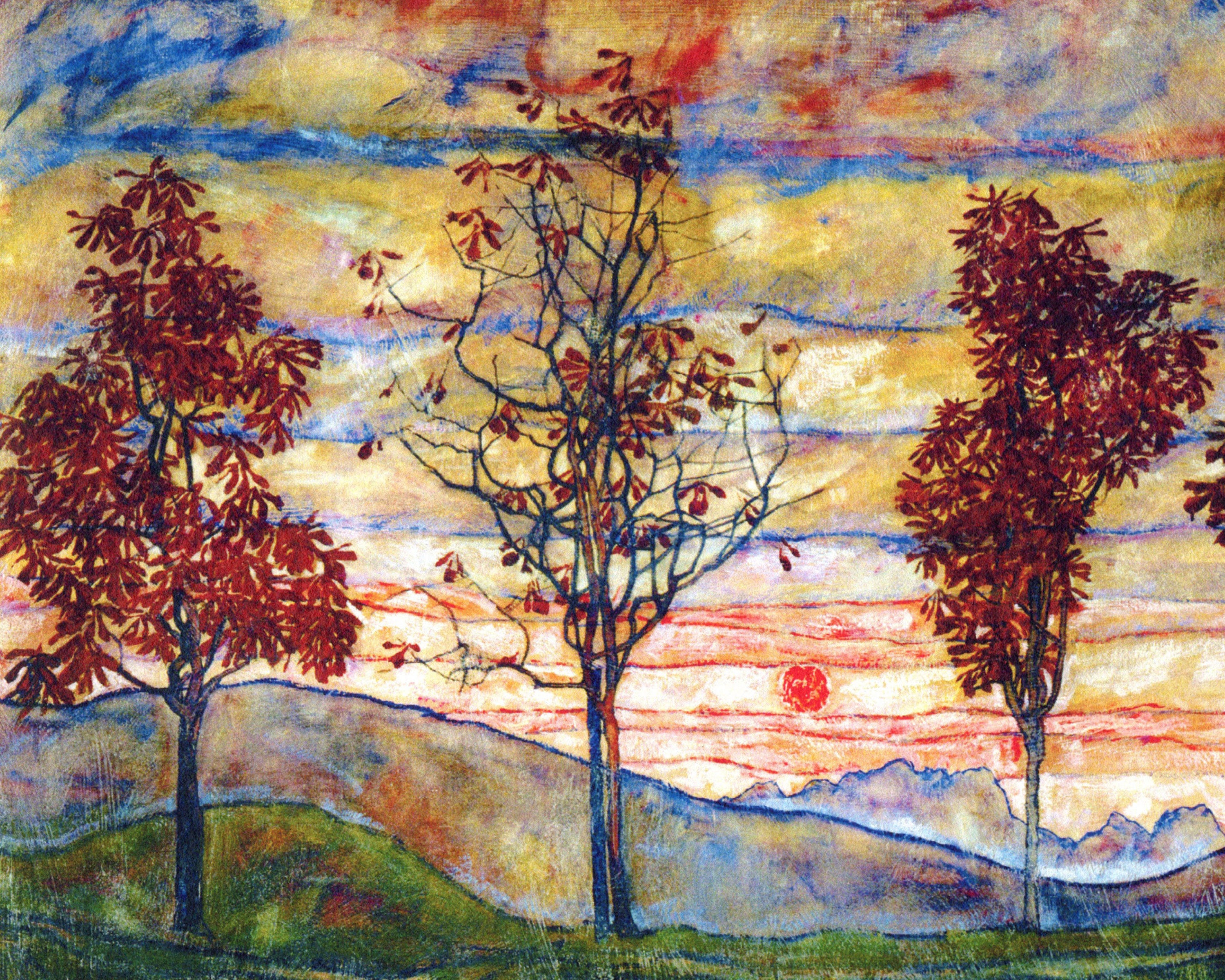 Great Art: 'four Trees' by Egon Schiele. Expressionist - Etsy