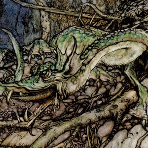 Arthur Rackham Green Dragon Art Print, Fantasy Illustration on 230 Gsm ...
