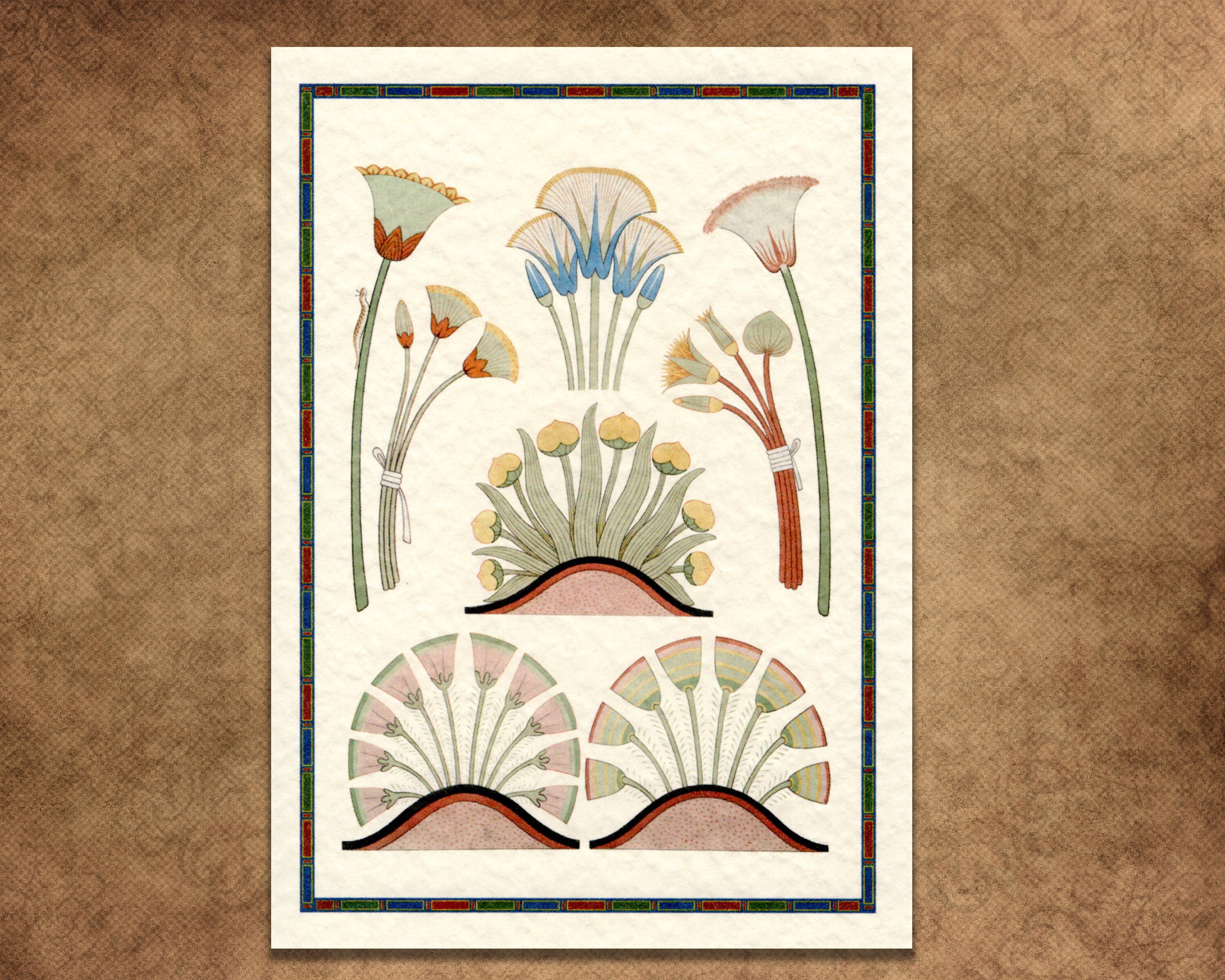 Egypt Art: Sacred Symbols of Egypt. Ritual Flowers & Columns. Trio of ...