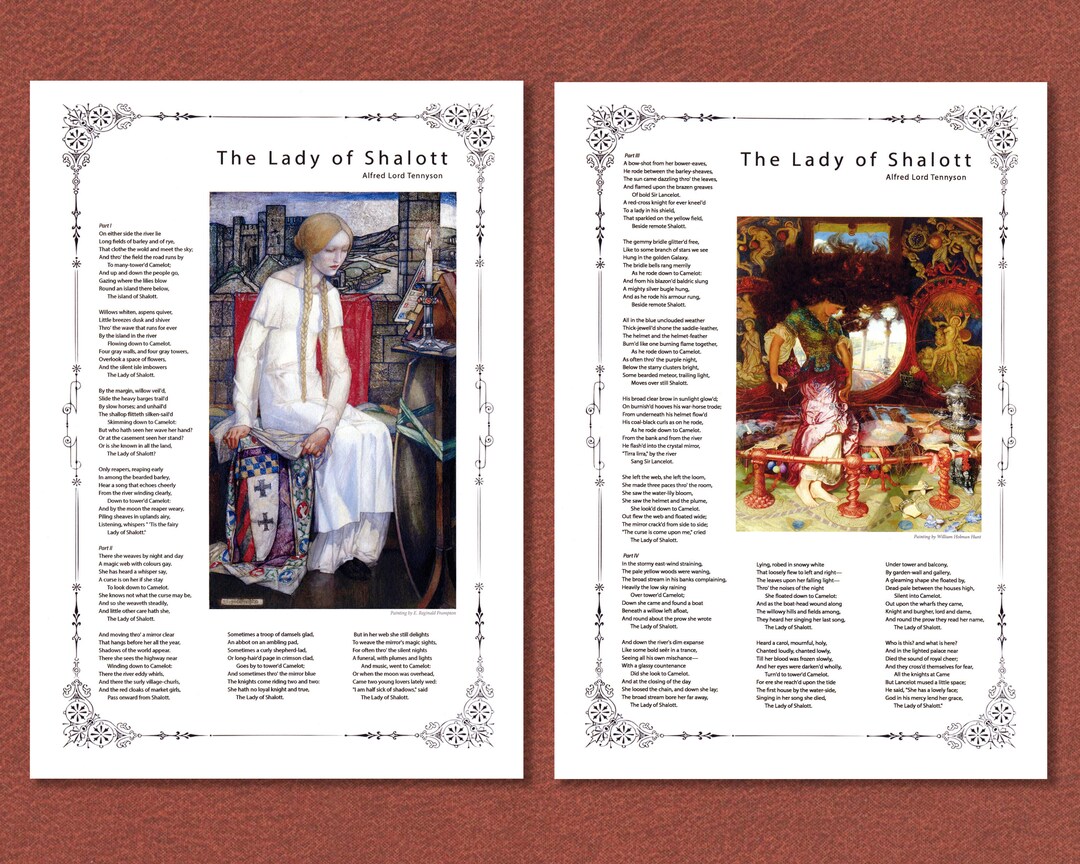 The Lady of Shalott. Poetry Print. the Complete Poem in Two Prints With ...